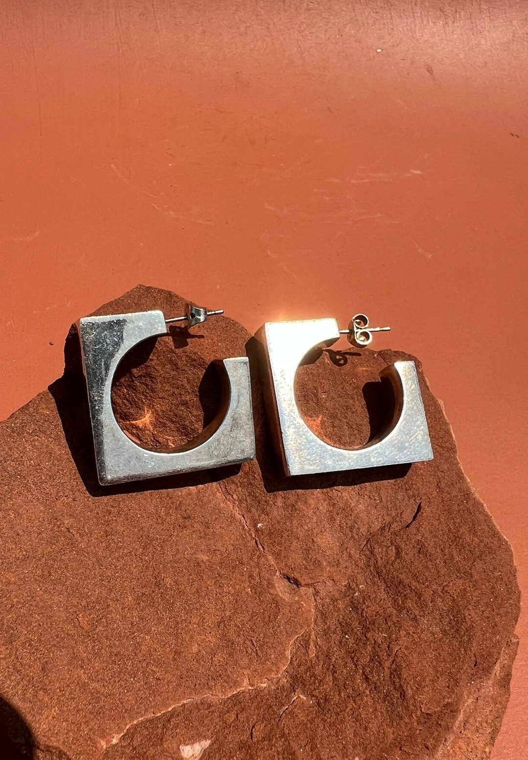 Taxco Sterling Square Hoops | Mexico Sterling Boxy Geometric Hoops - Etsy