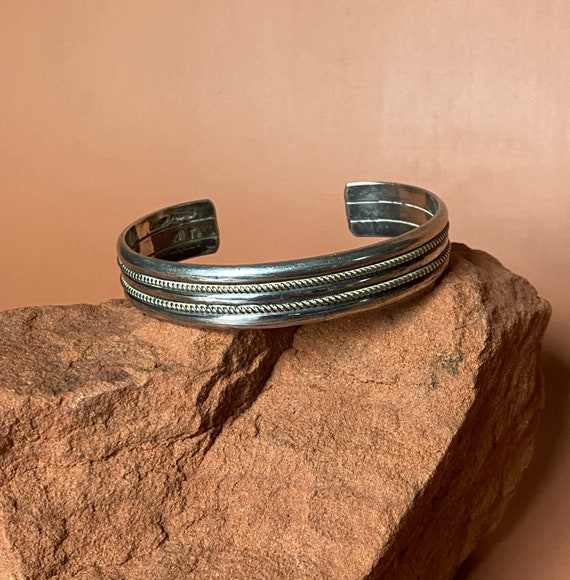 Native American Sterling Wide Rope cuff | Navajo Ster… - Gem