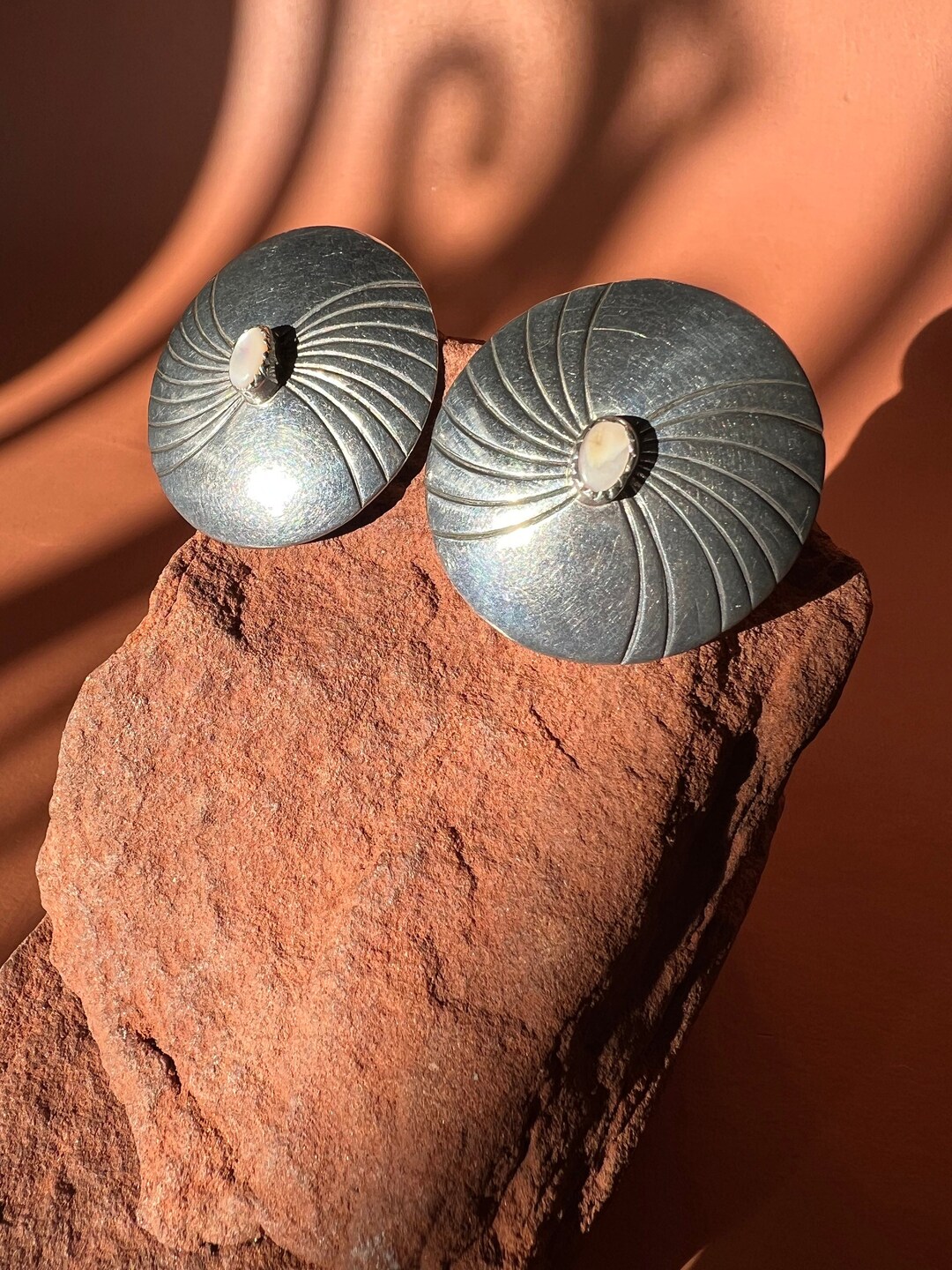 Navajo Sterling Concho Mother of Pearl Earrings | Navajo Native ...