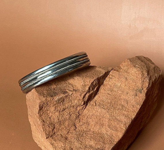 Native American Sterling Wide Rope cuff | Navajo Ster… - Gem