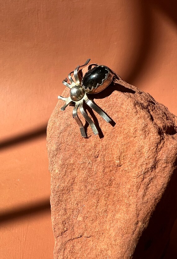 Taxco Sterling Spider Pin with Obsidian Inlay | Mexic… - Gem