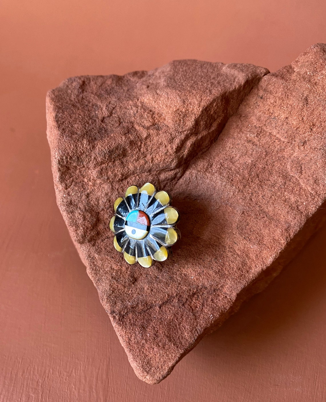 Zuni Sunface Stone Inlay Pin Native American Sun Chief - Etsy