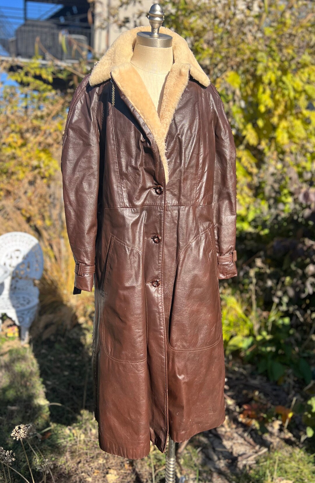 Brown Leather Shearling Lined Long Aviator Coat Leather Trench Fully ...