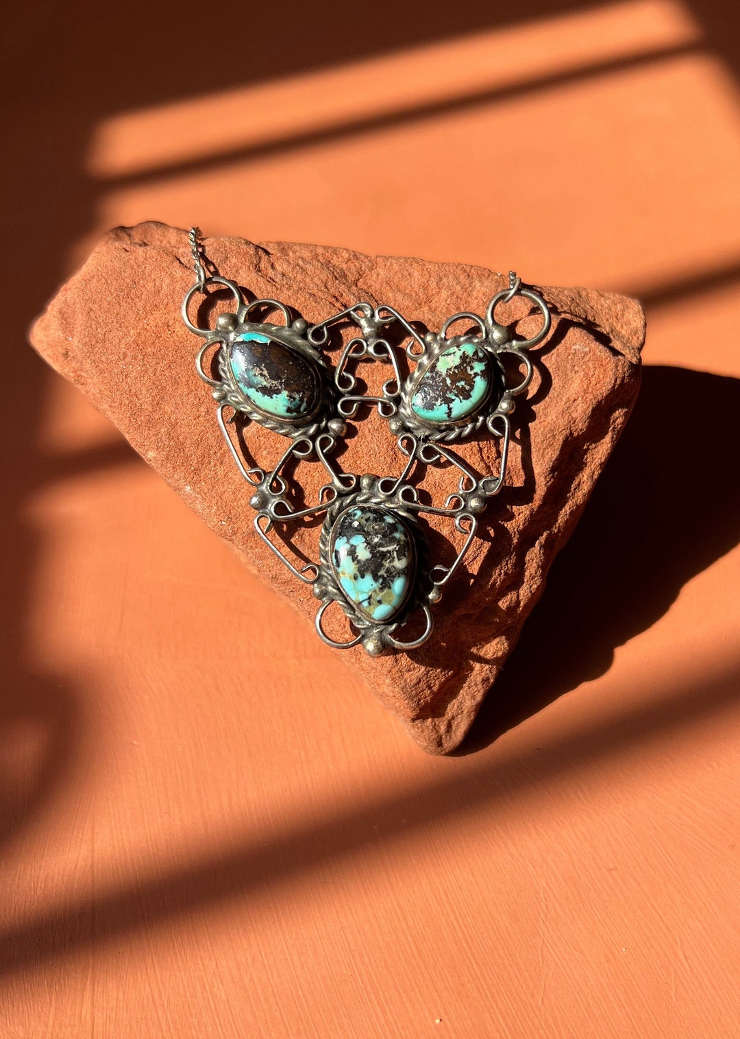 Native American Turquoise Sterling Twisted Wire Rope Filigree Statement ...