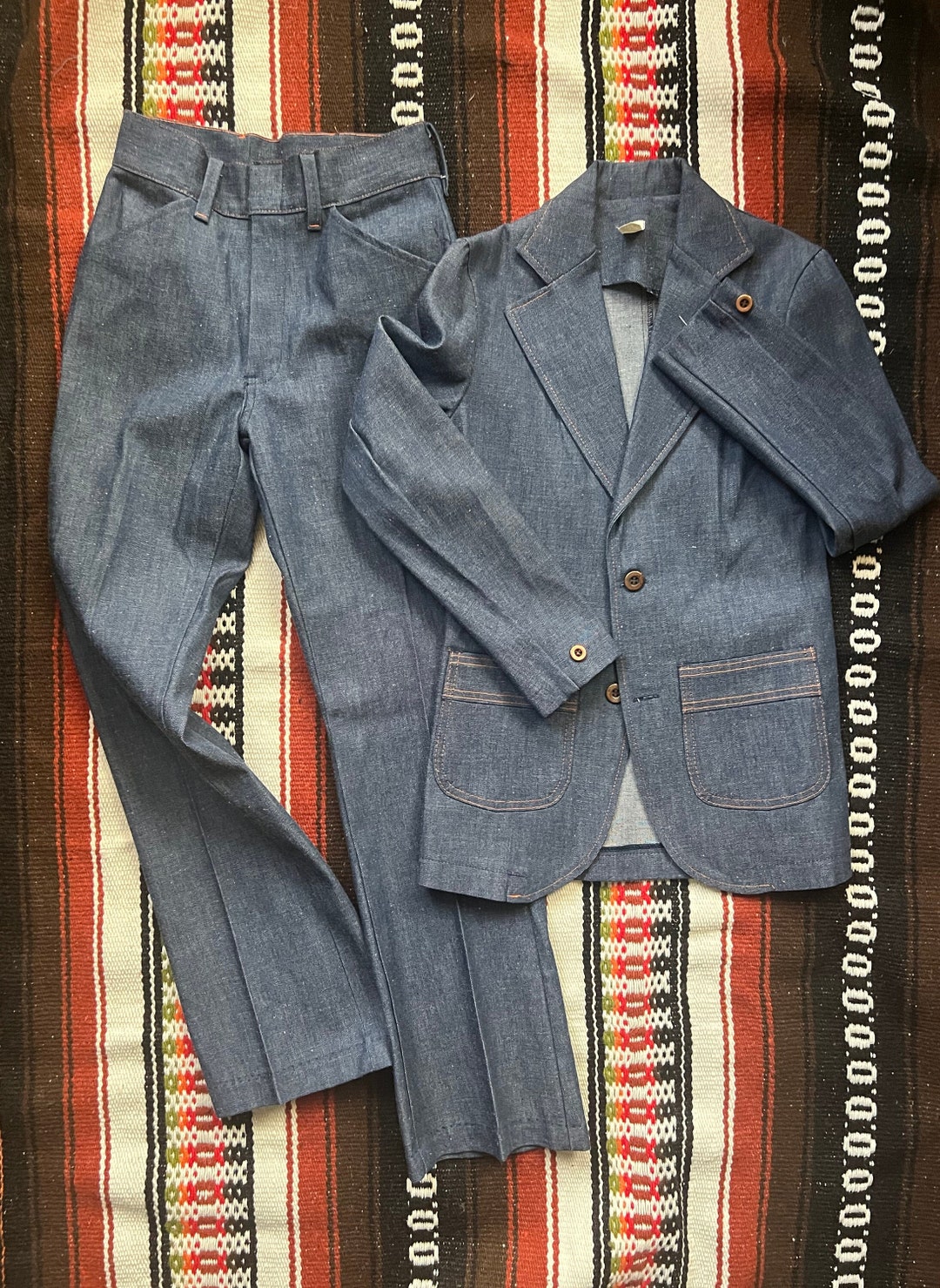 Vintage 70s Girls Selvedge Denim Jacket and Bellbottom Jean Pant Set ...