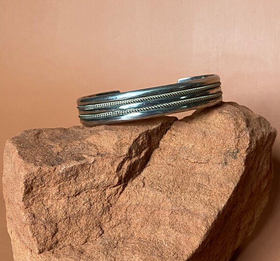 Native American Sterling Wide Rope cuff | Navajo Ster… - Gem