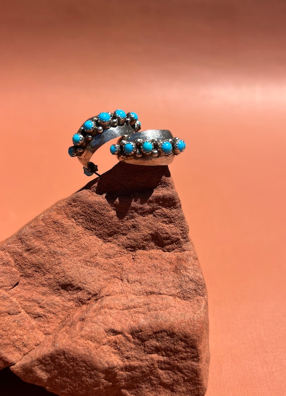 Native American Wide Sterling Snake Eye Turquoise Hoo… - Gem