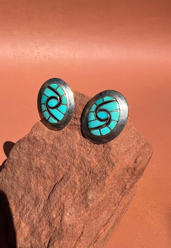 Zuni Turquoise Hummingbird Channel Inlay Large Oval E… - Gem