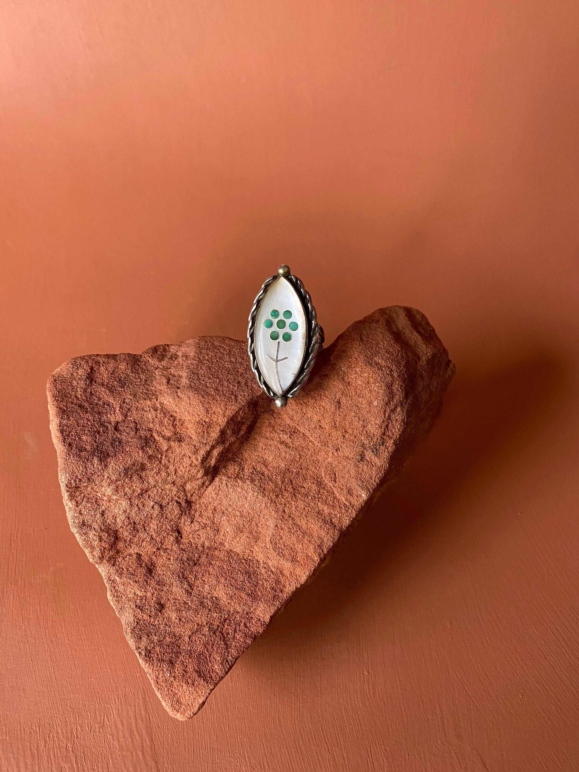 Zuni Native American Large Flower Inlay Mother of Pearl | Etsy