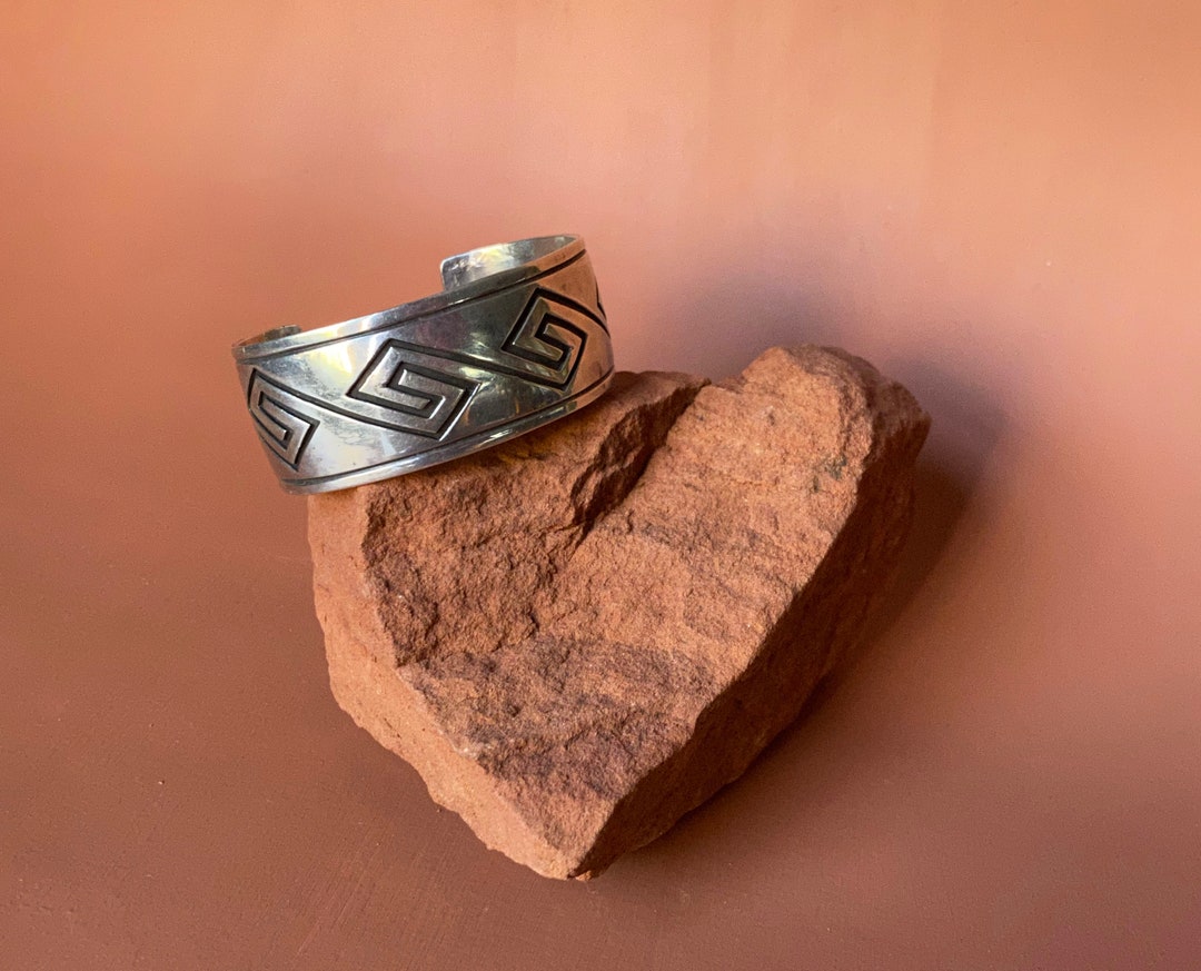 Native American Wide Overlay Cuff | Hopi Style Sterling Wide Cuff ...