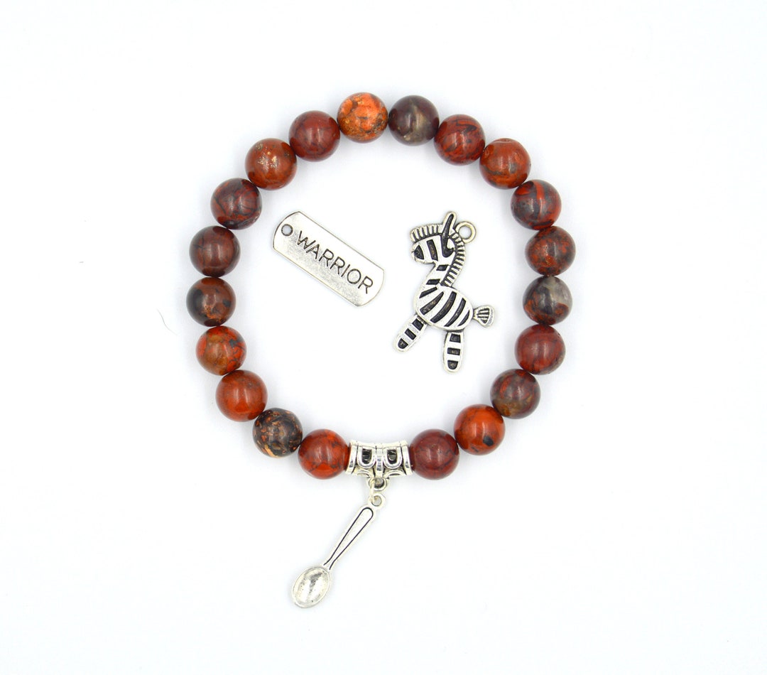 Red Jasper Beaded Bracelet With Customised Charm. Chronic Pain Bracelet ...