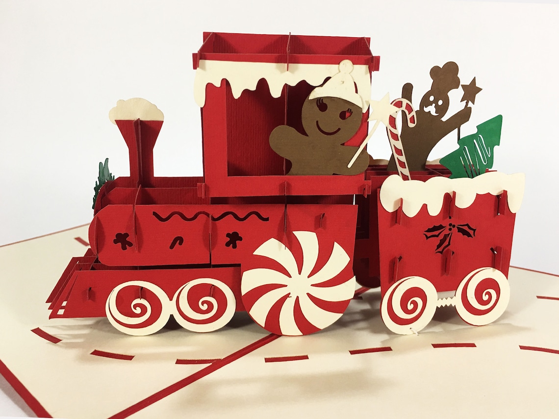 Gingerbread Train Christmas Wonder Pop up Card Handmade Xmas 3D ...