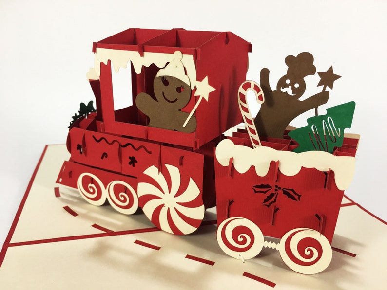 Gingerbread Train Christmas Wonder Pop up Card Handmade Xmas 3D ...