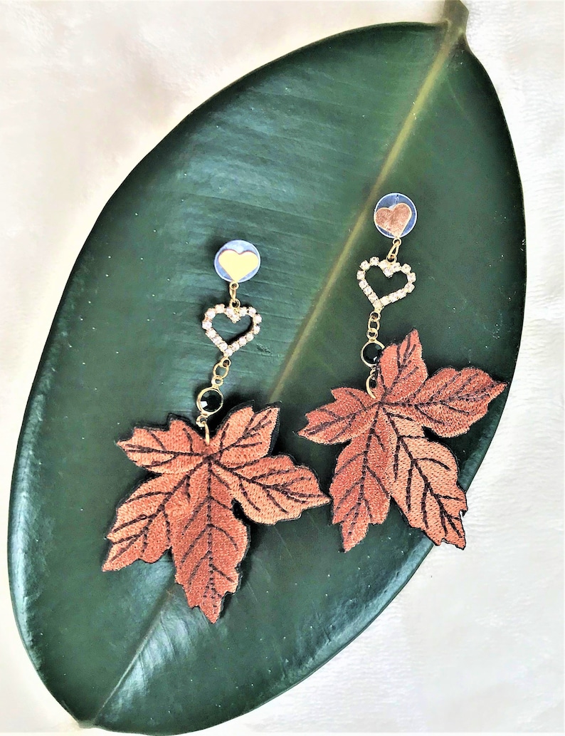 Maple Leaf Earrings Fall Earrings Autumn Jewelry Embroidered