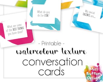 Conversation Starter Ice Breaker Cards - Bright Watercolour Design - Etsy