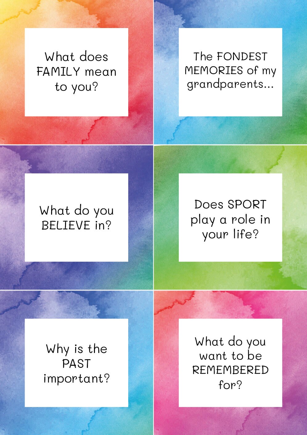 Conversation Starter Ice Breaker Cards - Bright Watercolour Design - Etsy