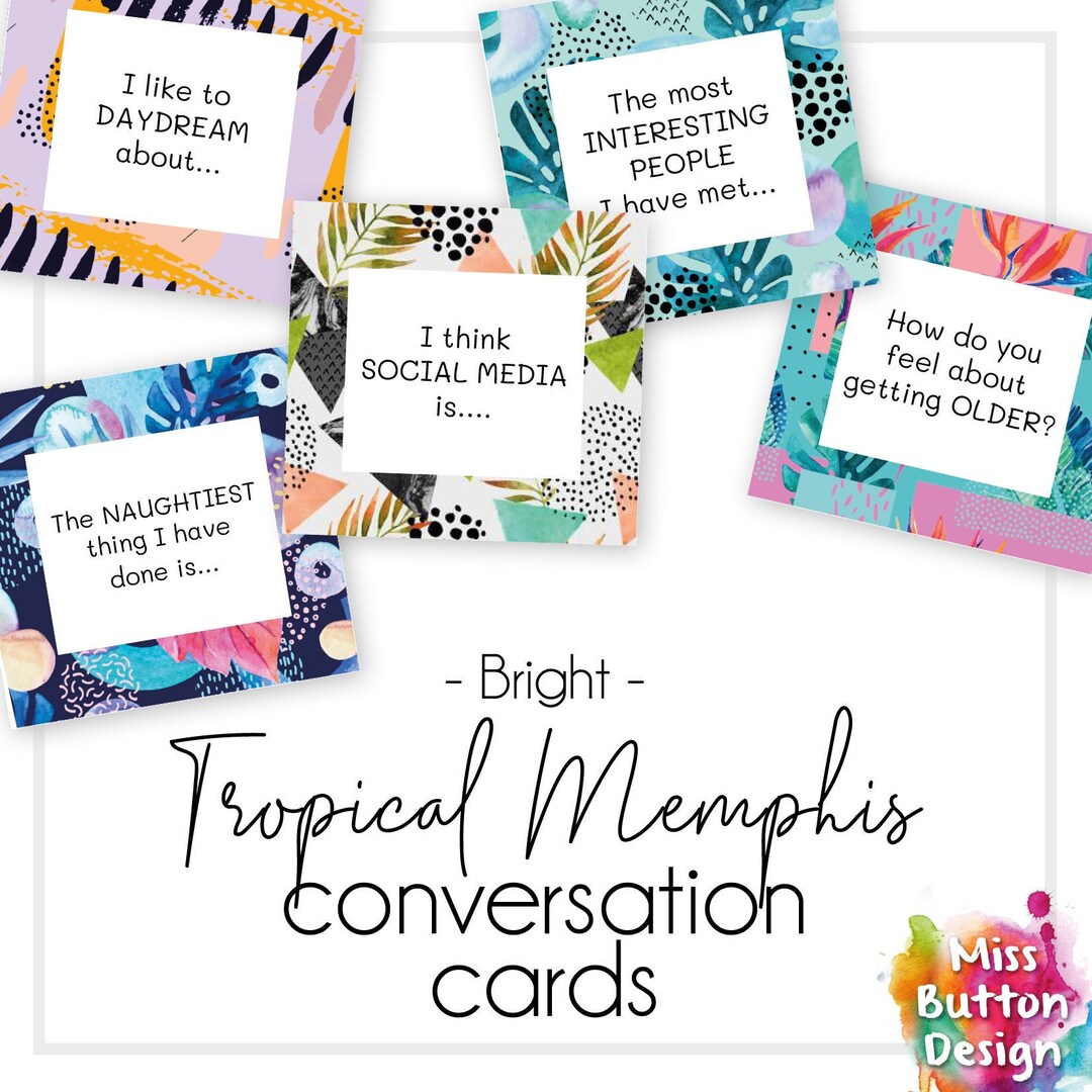 Conversation Starter Ice Breaker Cards - Tropical Memphis Design - Etsy
