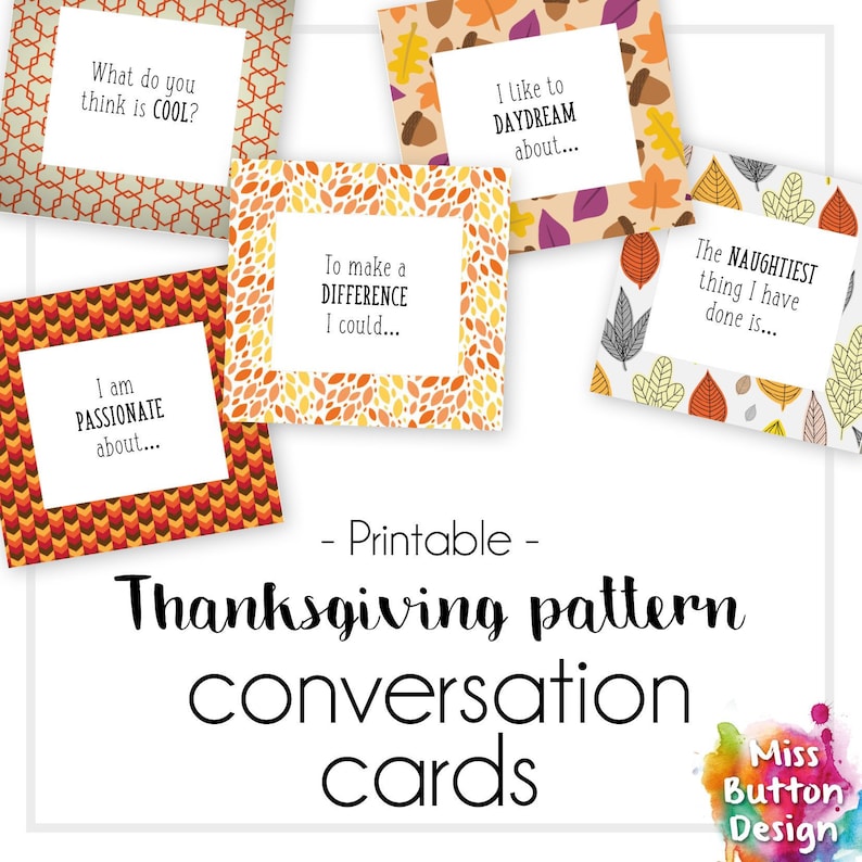 Conversation Starter Ice Breaker Cards - Thanksgiving Themed - Etsy