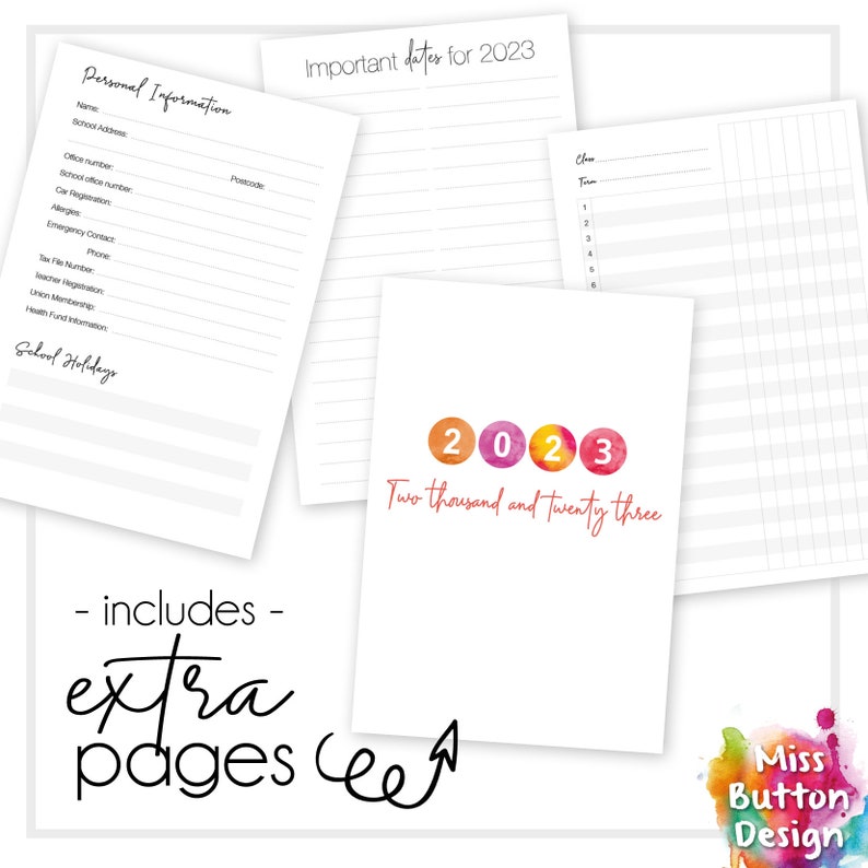 2023 Printable Teacher Diary Planner Colourful Watercolour - Etsy