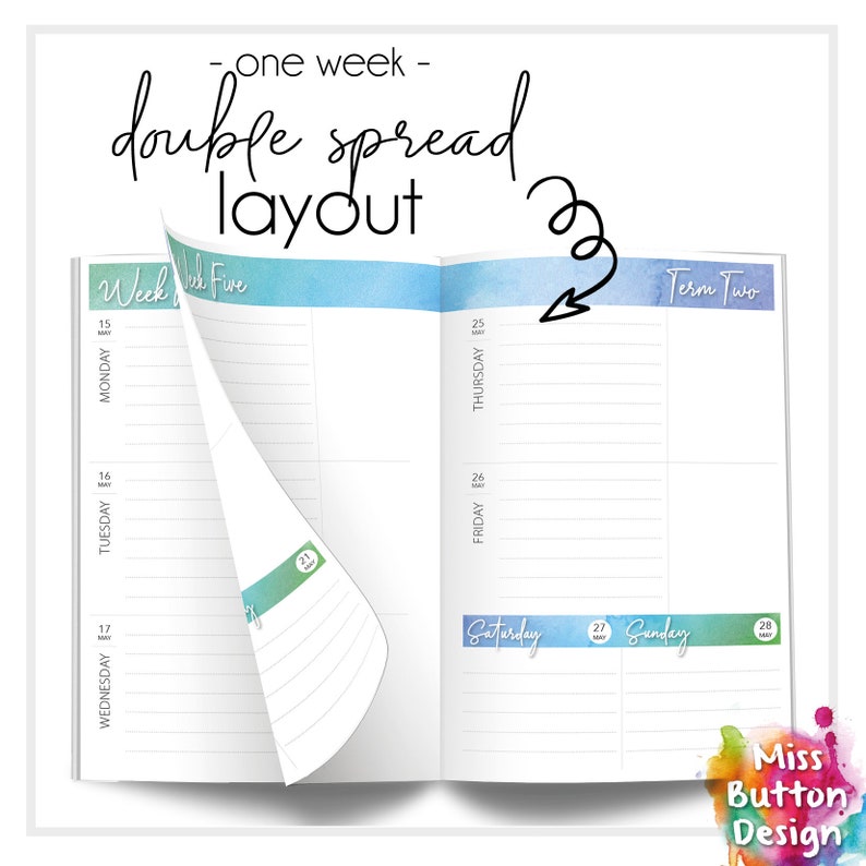 2023 Printable Teacher Diary Planner Colourful Watercolour - Etsy