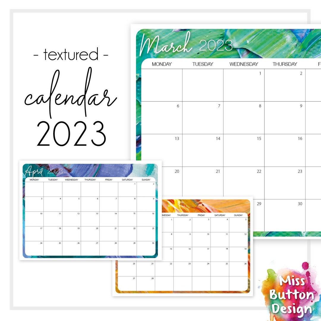 Printable 2023 Monthly Calendar - Colourful Paint Texture Design - Etsy