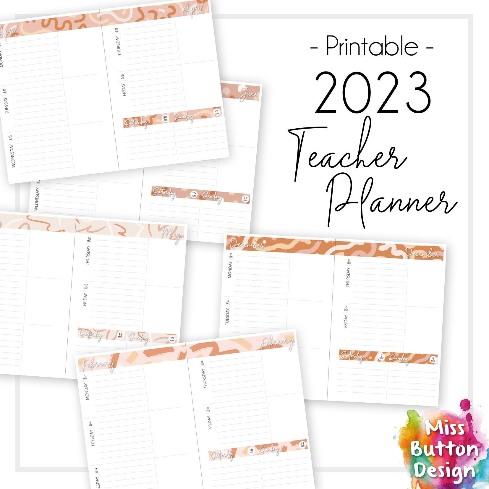2023 Printable Teacher Diary Planner - Abstract Neutral Design - Etsy