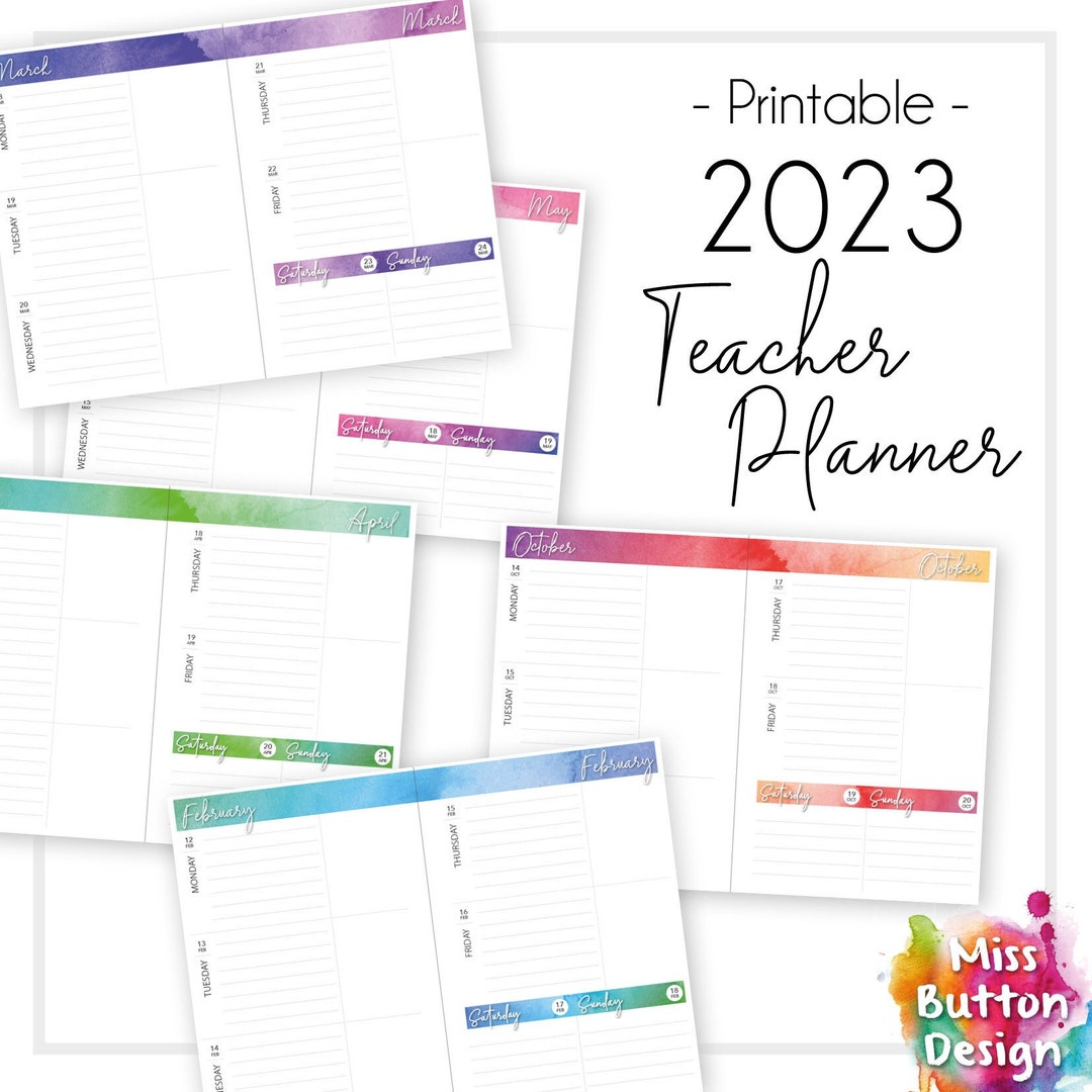 2023 Printable Teacher Diary Planner - Colourful Watercolour Design - Etsy