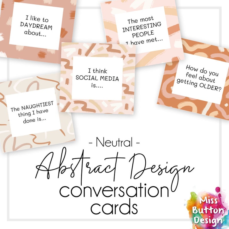 Conversation Starter Ice Breaker Cards Abstract Neutral - Etsy