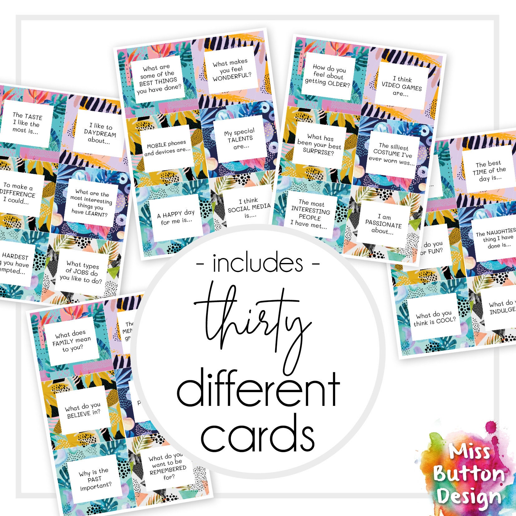 Conversation Starter Ice Breaker Cards - Tropical Memphis Design - Etsy