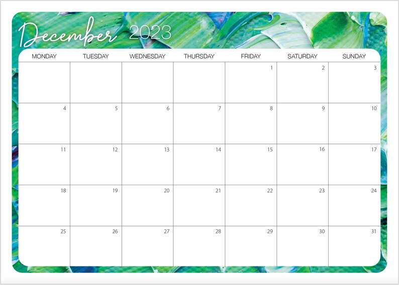 Printable 2023 Monthly Calendar - Colourful Paint Texture Design - Etsy