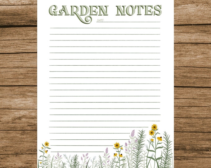 Printable Garden Notes Page: Customizable, Hand-lettered & Illustrated ...
