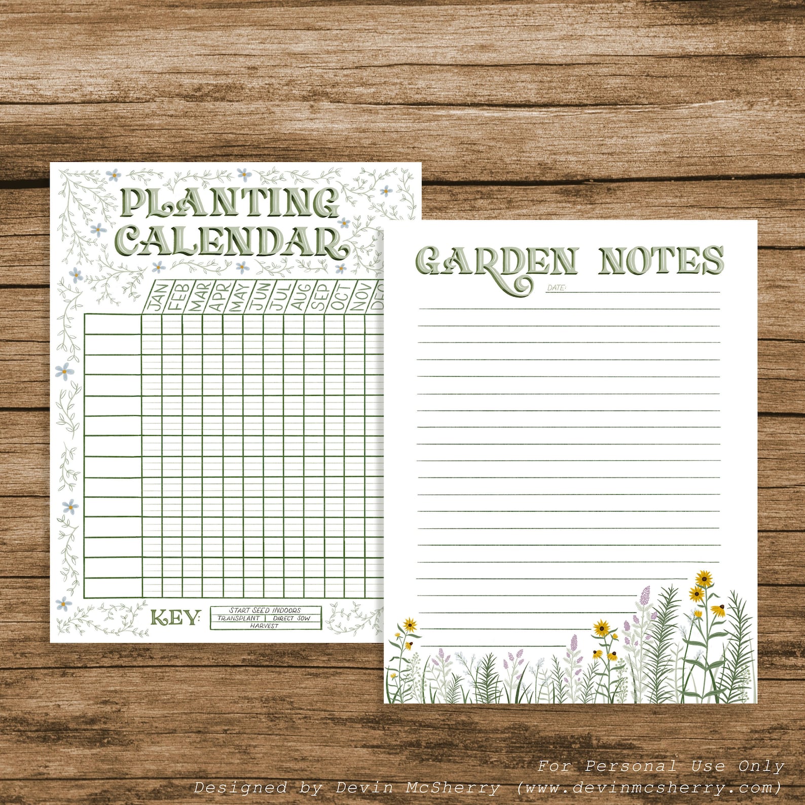BUNDLE: Printable Planting Calendar & Garden Notes Page Customizable ...