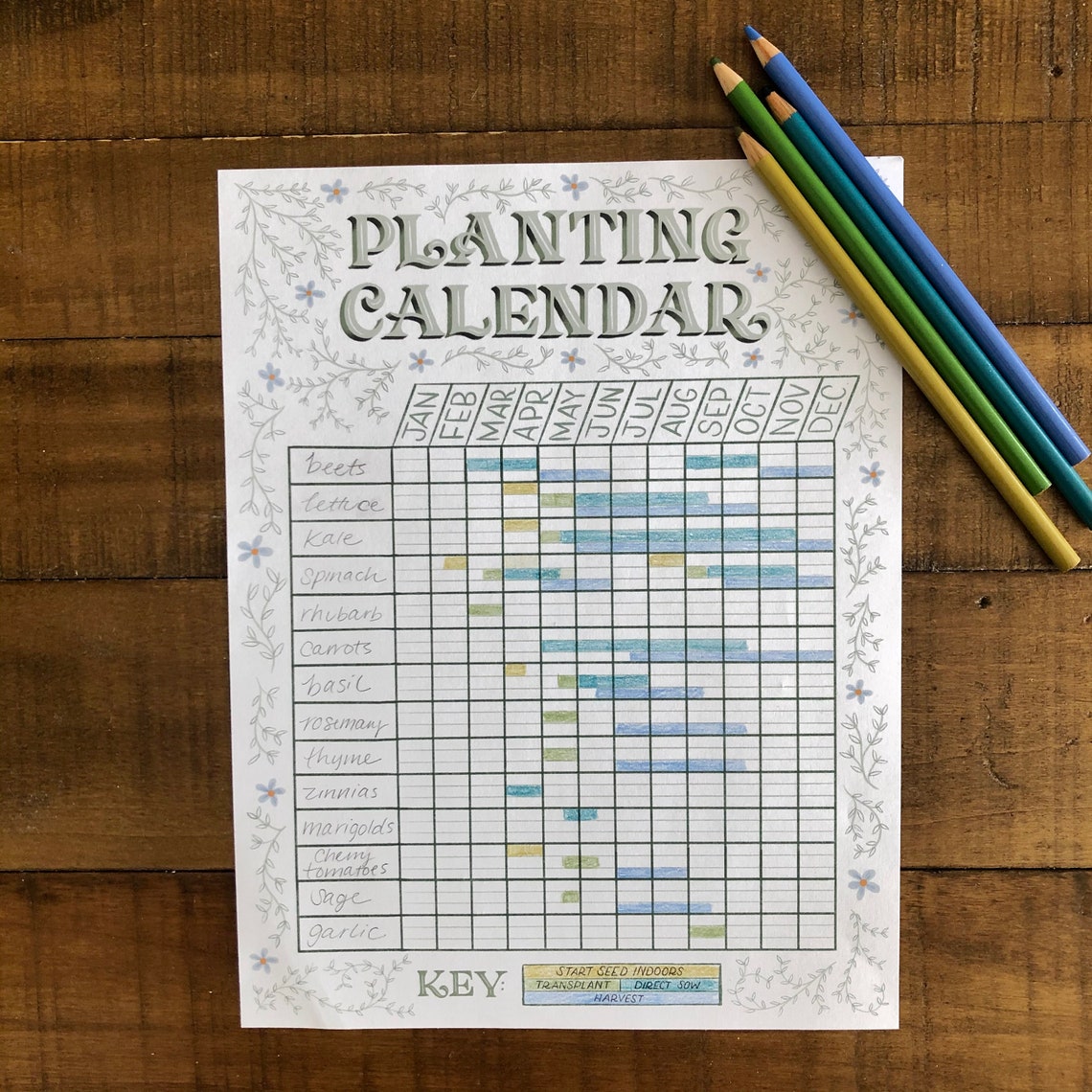 Printable Planting Calendar: Customizable, Hand-lettered & Illustrated ...