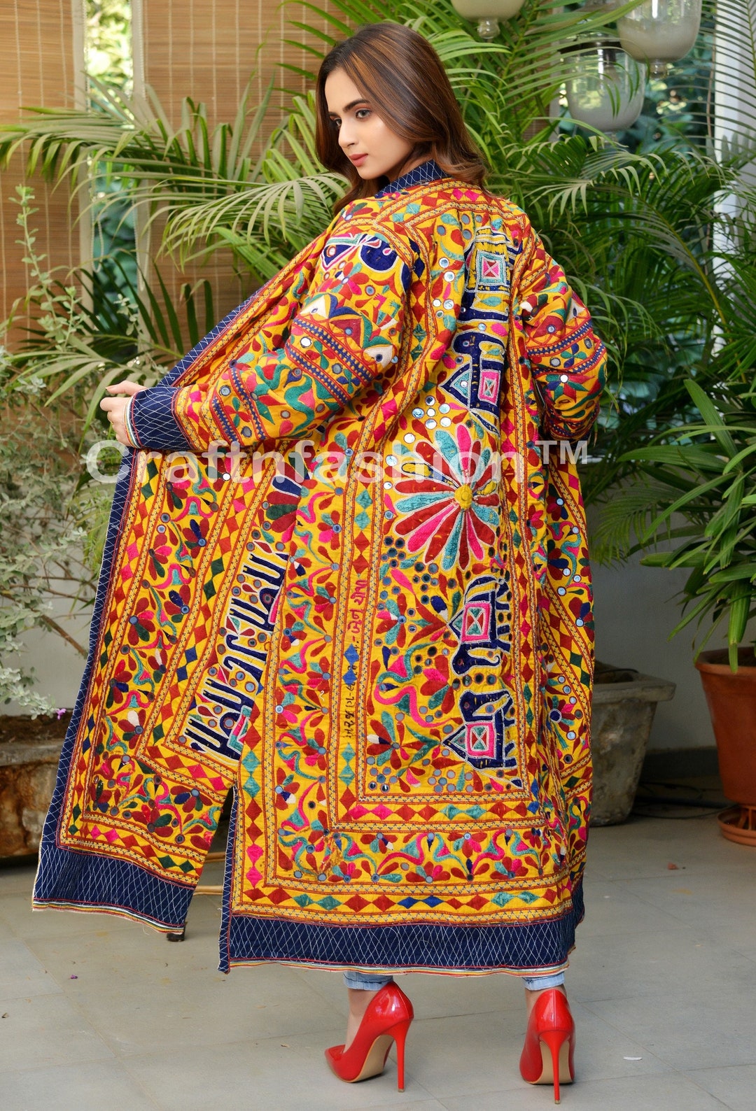 Buy Indian Banjara Long Jacket Coat, Gujarat Tribal Embroidered Vintage ...