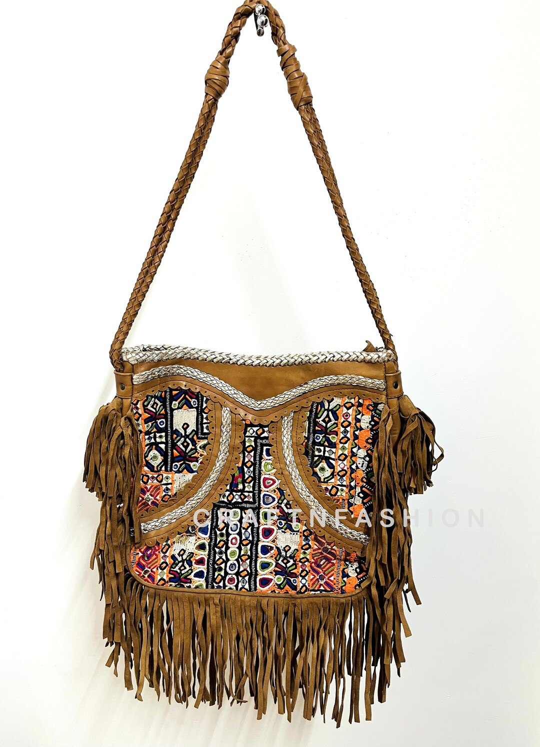 Buy Boho Bag, Leather Fringe Banjara Handbag, Vintage Embroidered ...