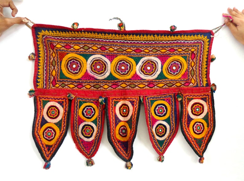 Vintage Cotton Kutch Embroidery Wall Hanging Handmade Mirror | Etsy