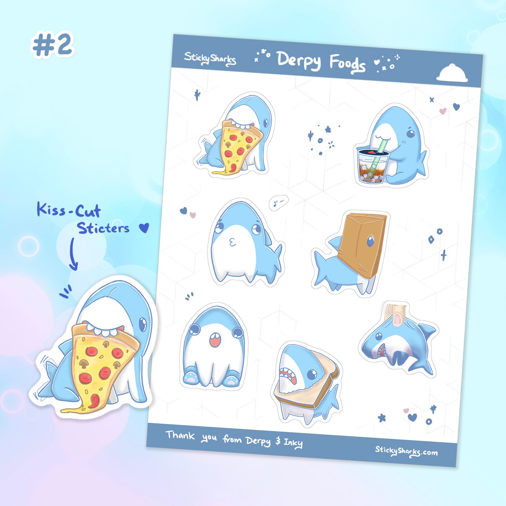 Derpy & Inky Series Kiss-cut Sticker Sheet Shark Dog Octopus Kawaii ...