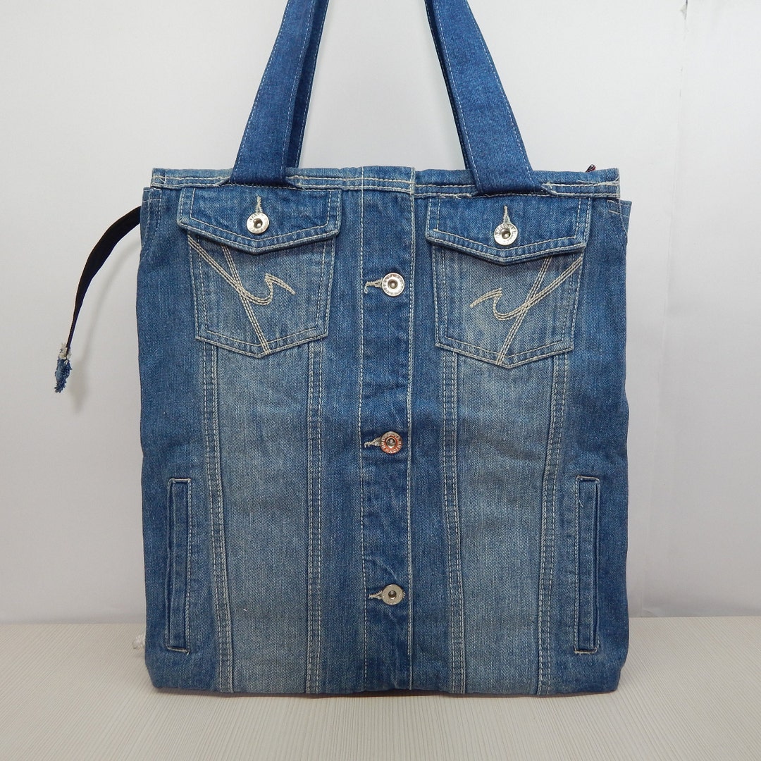 Denim Shopper Bag Shoulder Upcycled Jeans Tote Bag With Pockets ...