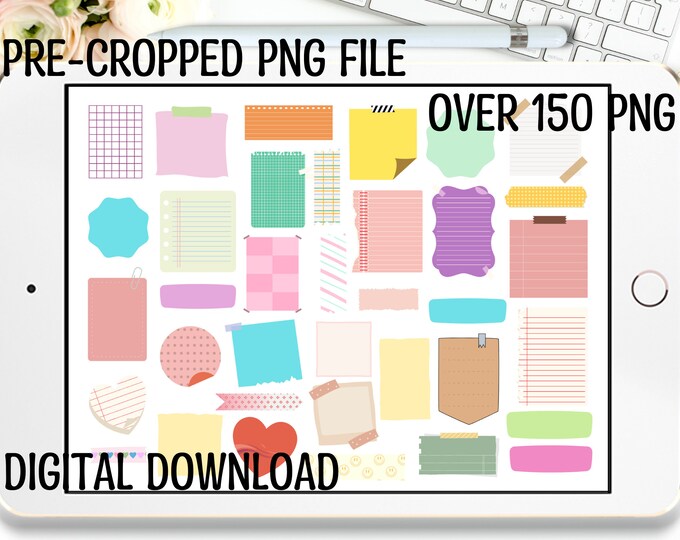 Colourful Digital Planner Stickers, Pre Cropped for Goodnotes, Digital ...
