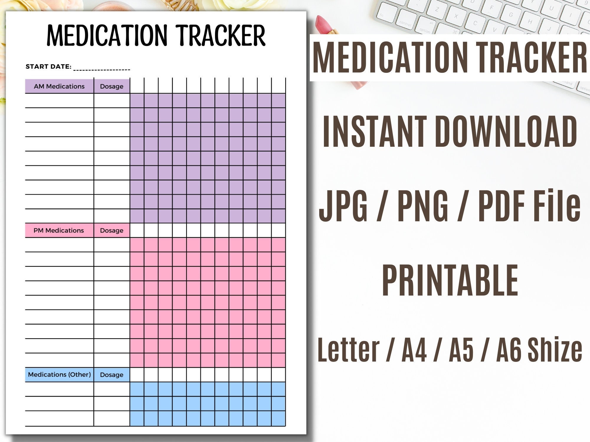 Medication Tracker Log List Chart, Printable Daily Planner Sheet, Pill ...