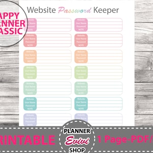 Password Tracker, Printable Happy Planner Passwords Insert, Password ...