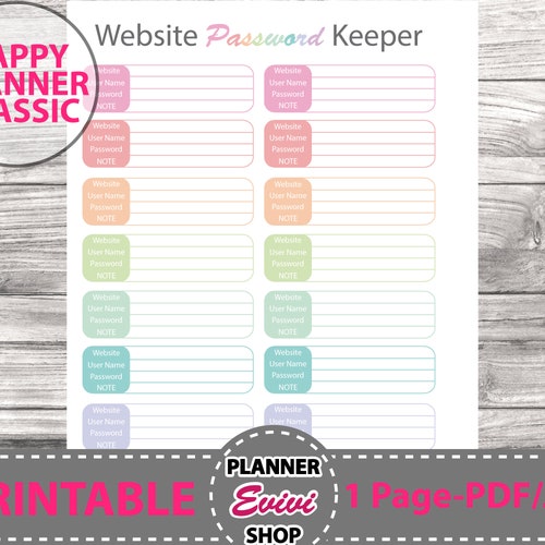 Password Keeper Happy Planner Insert - Etsy