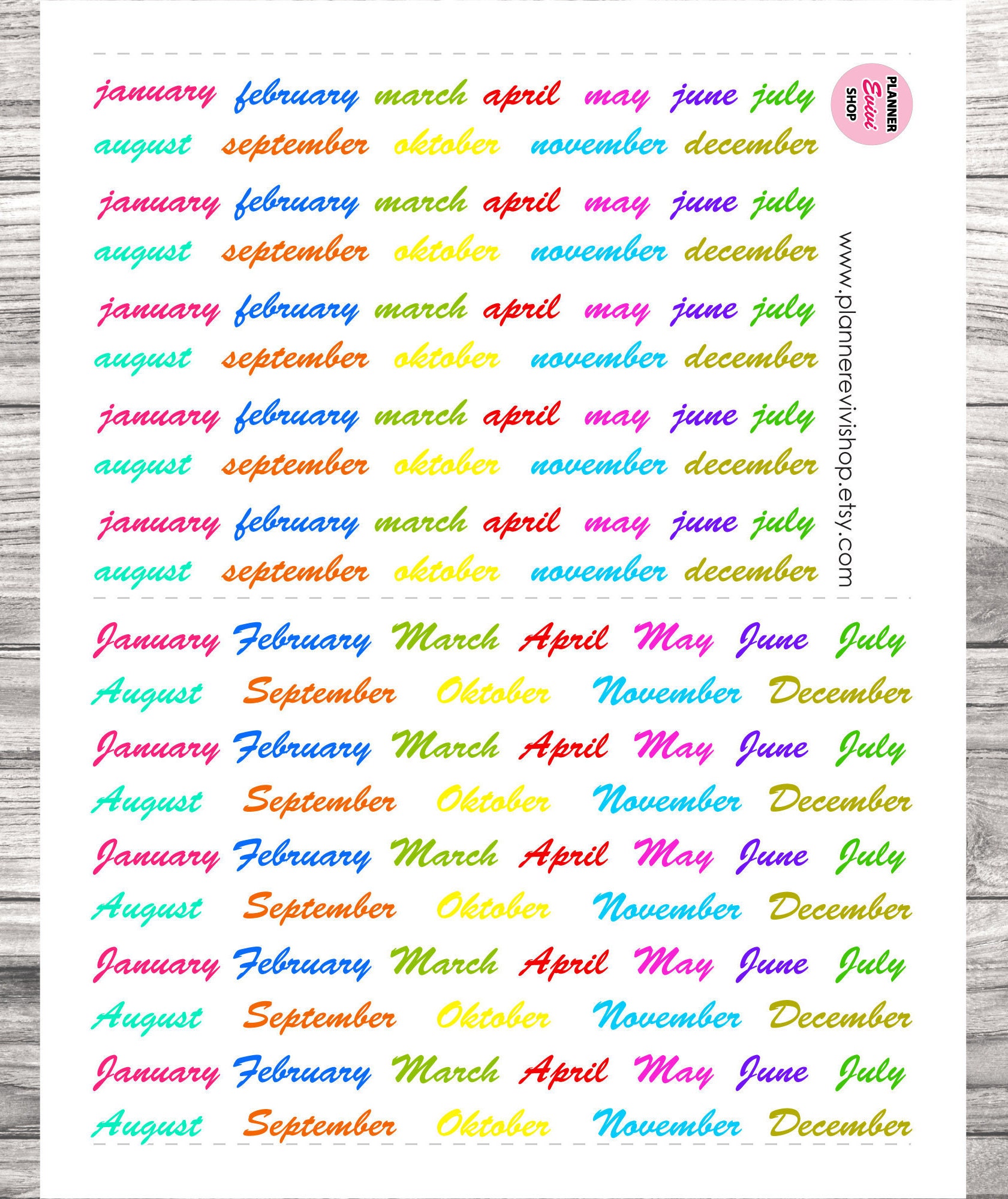 Monthly Script Stickersprintable Planner Stickerscolorful - Etsy