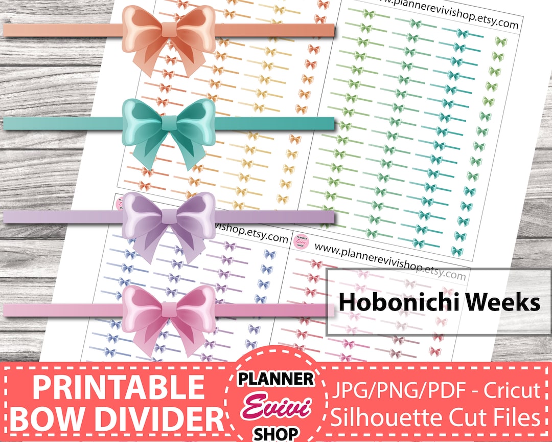 Hobonichi Weeks Divider Stickers, Printable Hobonichi Weeks Bow Border ...