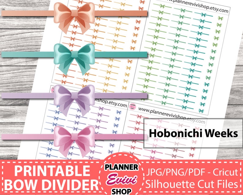 Hobonichi Weeks Divider Stickers, Printable Hobonichi Weeks Bow Border ...