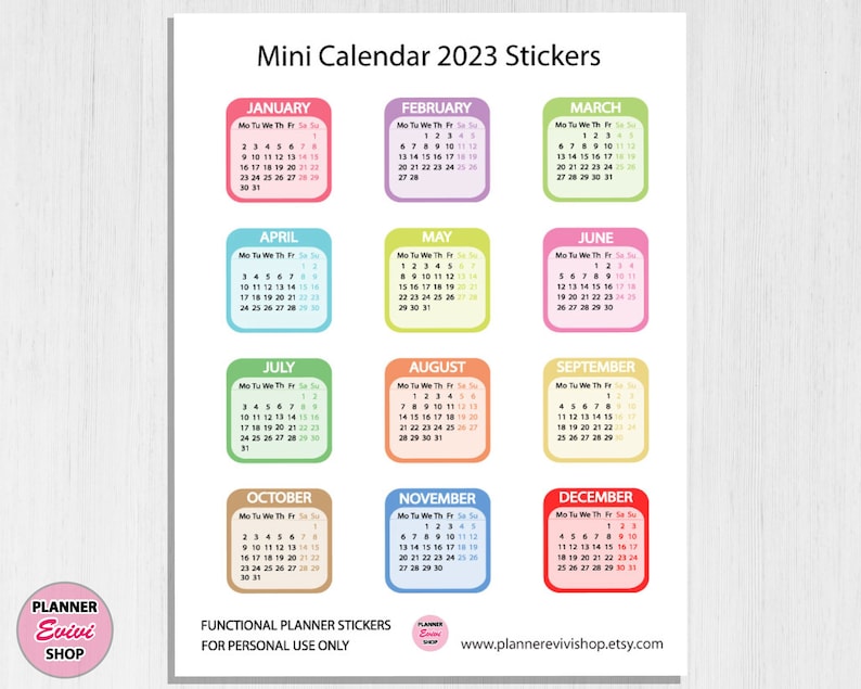 2023 Mini Calendar Printable/2023 Planner Calendar Download/year at a ...