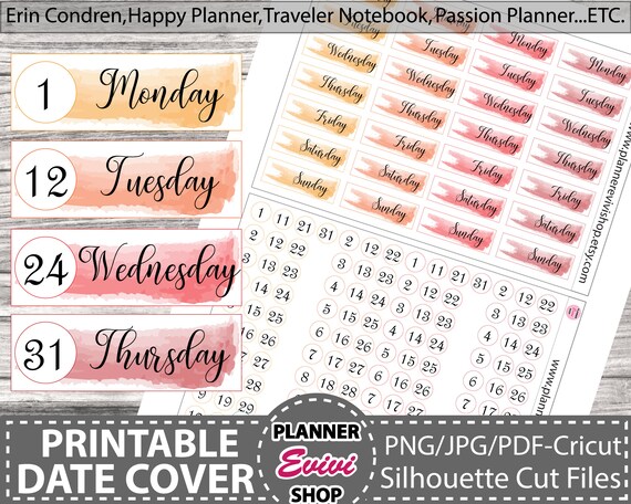 Date Cover Printable Planner Stickers Erin Condren EC | Etsy