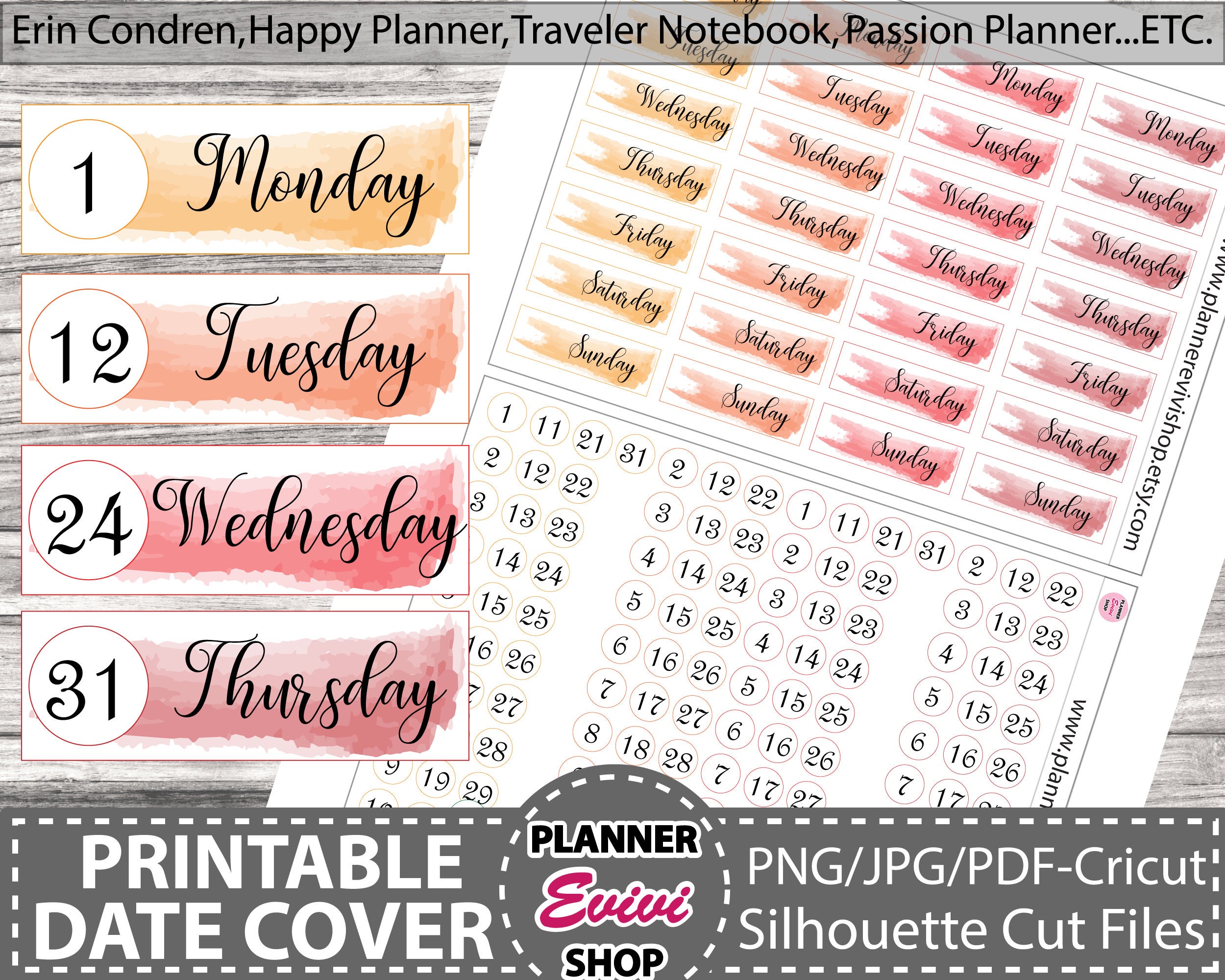Date Cover Printable Planner Stickers, Erin Condren ,EC Planner ...