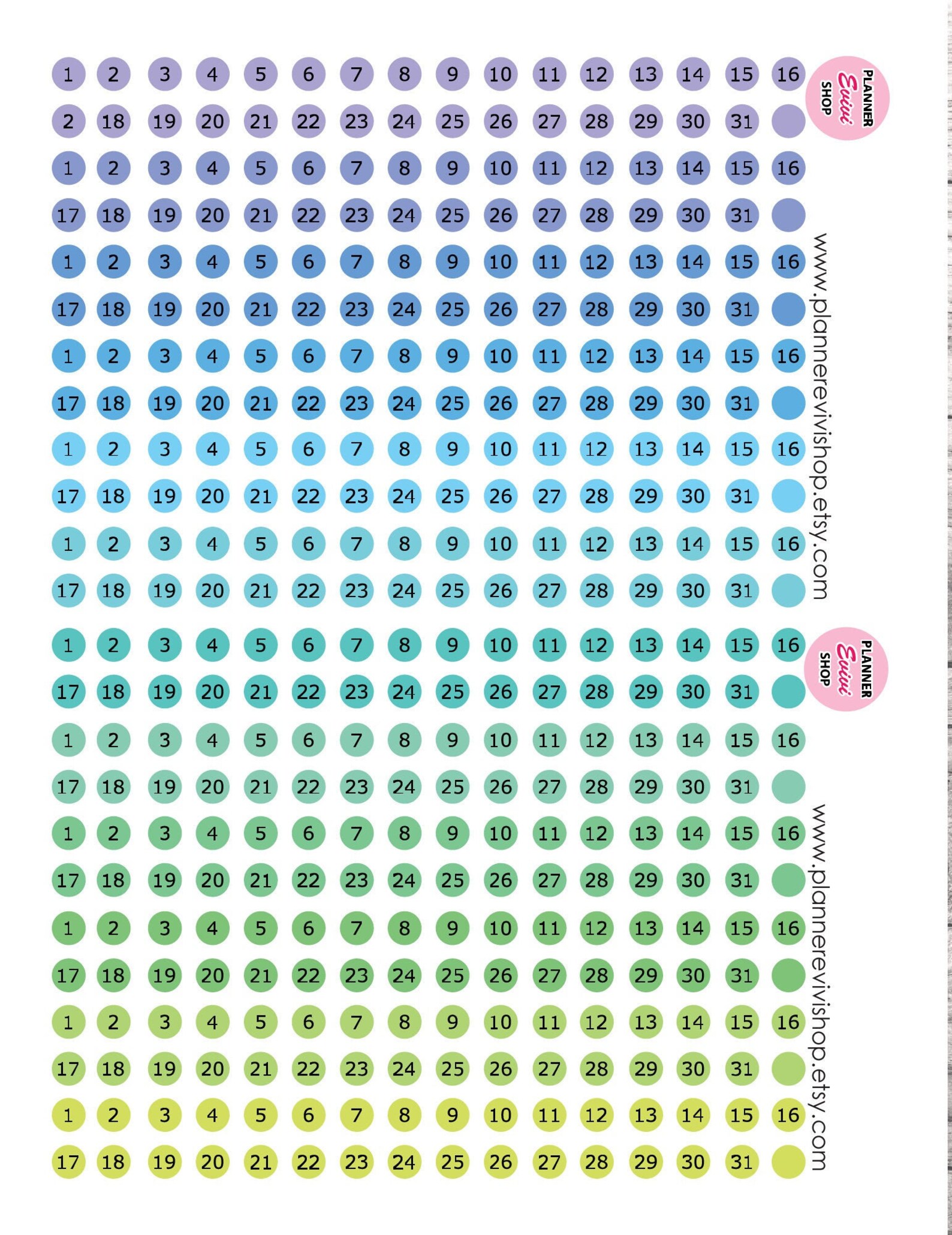 Printable Date Dots, Printable Planner Stickers, Date Dot Stickers,erin ...