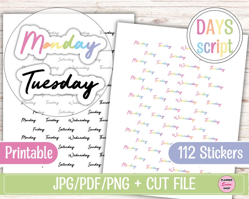 Days of the Week Script Stickers/printable Planner Stickers/erin ...